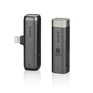 BOYA Wireless Lavalier Microphone System for iPhone Livestream, 2.4GHz Mic with Buit-in Battery & Charging Case for iPad, Tablets, DSLR Camera, Camcoder, Home Video Recording Vlog Interview