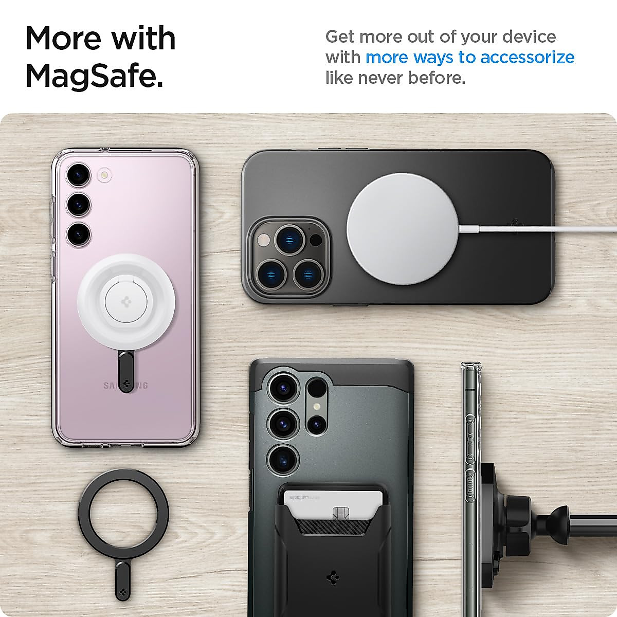 Spigen Magnetic Ring Plate (MagFit) Adapter for Magsafe Stickers with EZ-Fit Kit [Add MagSafe Compatibility to Non-MagSafe Case] 1 Pack - Black