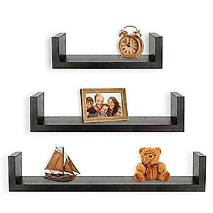 Greenco Set of 3 Floating “U” Shelves, Easy-to-Assemble Floating Wall Mount Shelves for Bedrooms and Living Rooms, Espresso Finish