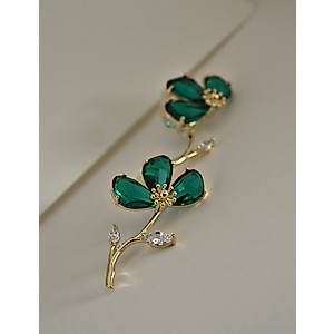KZZENKI Green Flower Earrings with Stud, Statement Gold Dangle Earrings for Women Trendy Drop Earrings Gift