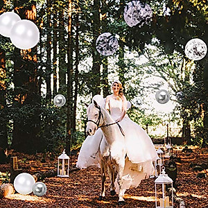 White Silver Confetti Latex Balloons, 50 Pack 12inch Silver Metallic Chrome Party Balloon Set with Silver Ribbon for Wedding Birthday Baby Shower Decorations