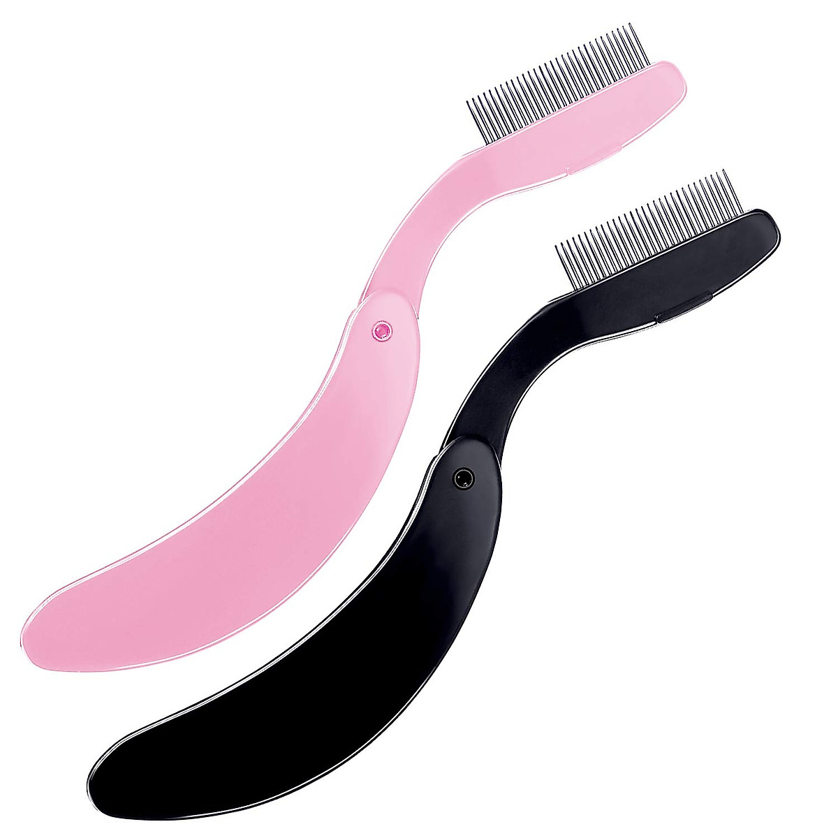TecUnite Folding Eyelash Comb, Stainless Eyebrow Comb Eyelash and Brow Makeup Brush (3 Black and 3 Pink)