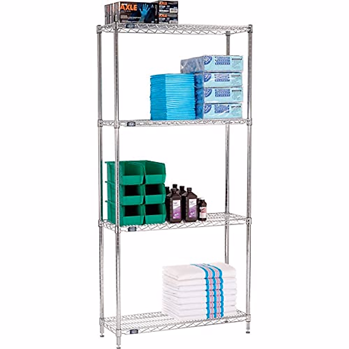 Nexel 12" x 36" x 74", 4 Tier Adjustable Wire Shelving Unit, NSF Listed Commercial Storage Rack, Chrome Finish, leveling feet