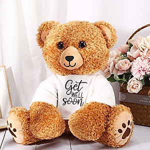 Get Well Soon Bear 16 Inch Bear Stuffed Animals with White T-Shirt Feel Well Soft Bear Plush Hospital Gifts for Boy and Girl (Classic Style)