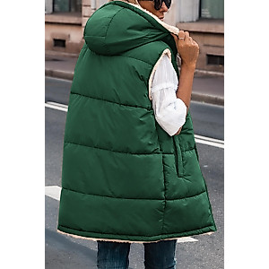 PRETTYGARDEN Womens 2025 Fall Reversible Vests Sleeveless Fleece Jacket Zip Up Hoodie Pockets Long Warm Winter Coat Outerwear (Dark Green,Large)