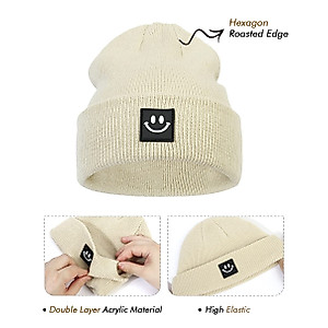 upeilxd Baby Winter Hat Soft Warm Knitted Beanie Hat with Cute Smile Face Beanie Cap for Toddler Boys Girls Beige