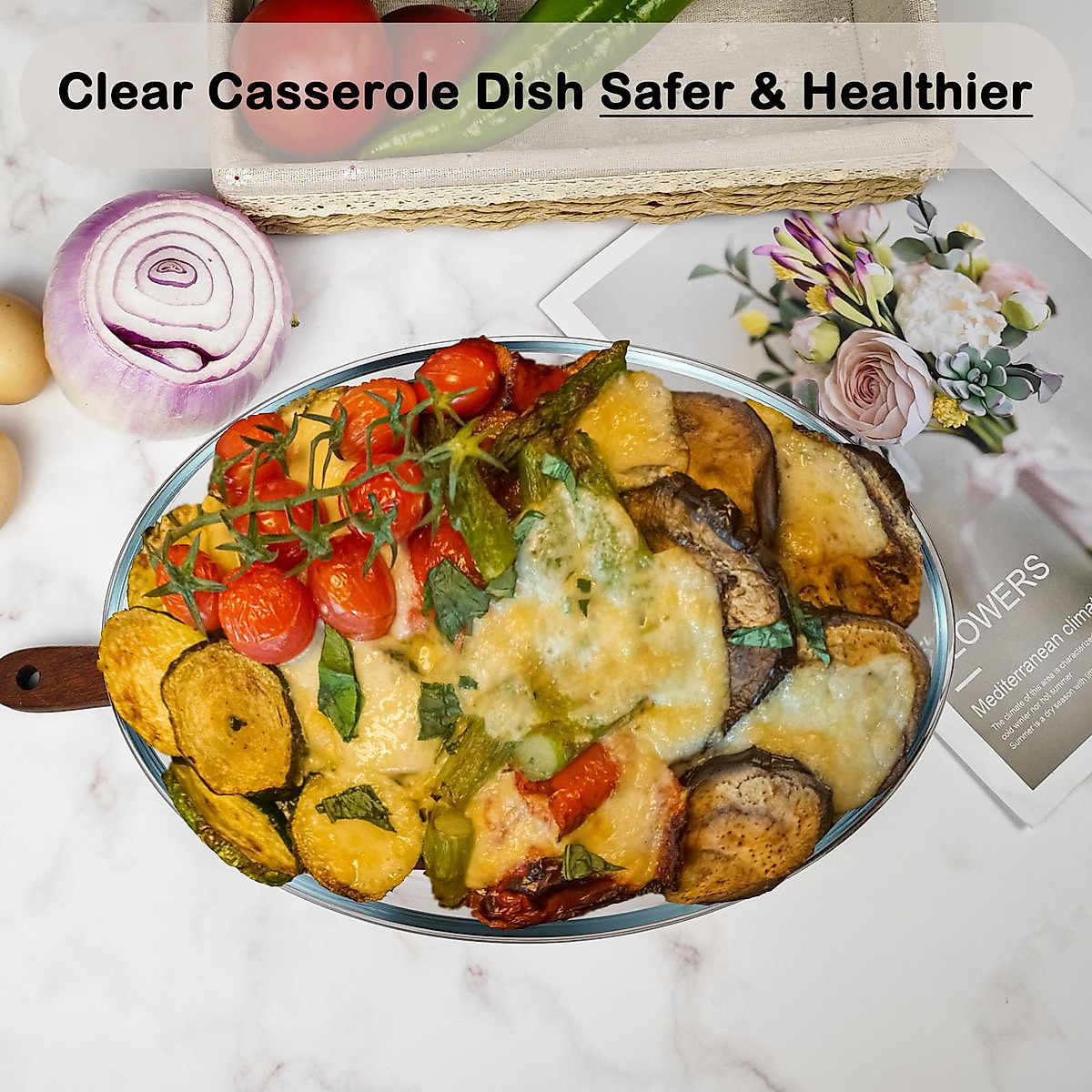 2.4L Glass Baking Dish for Oven, Borosilicate Glass Casserole Dish, Oval Oven Safe Glass Baking Pan