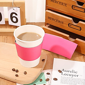 50 Pcs Coffee Sleeves Disposable Corrugated Kraft Paper Cup Sleeve Holder Protective Insulated Heat Espresso Coffee Cup Holder Fits 12, 16, 20, 22, 24 oz Hot Cold Drinks Cups(Pink)