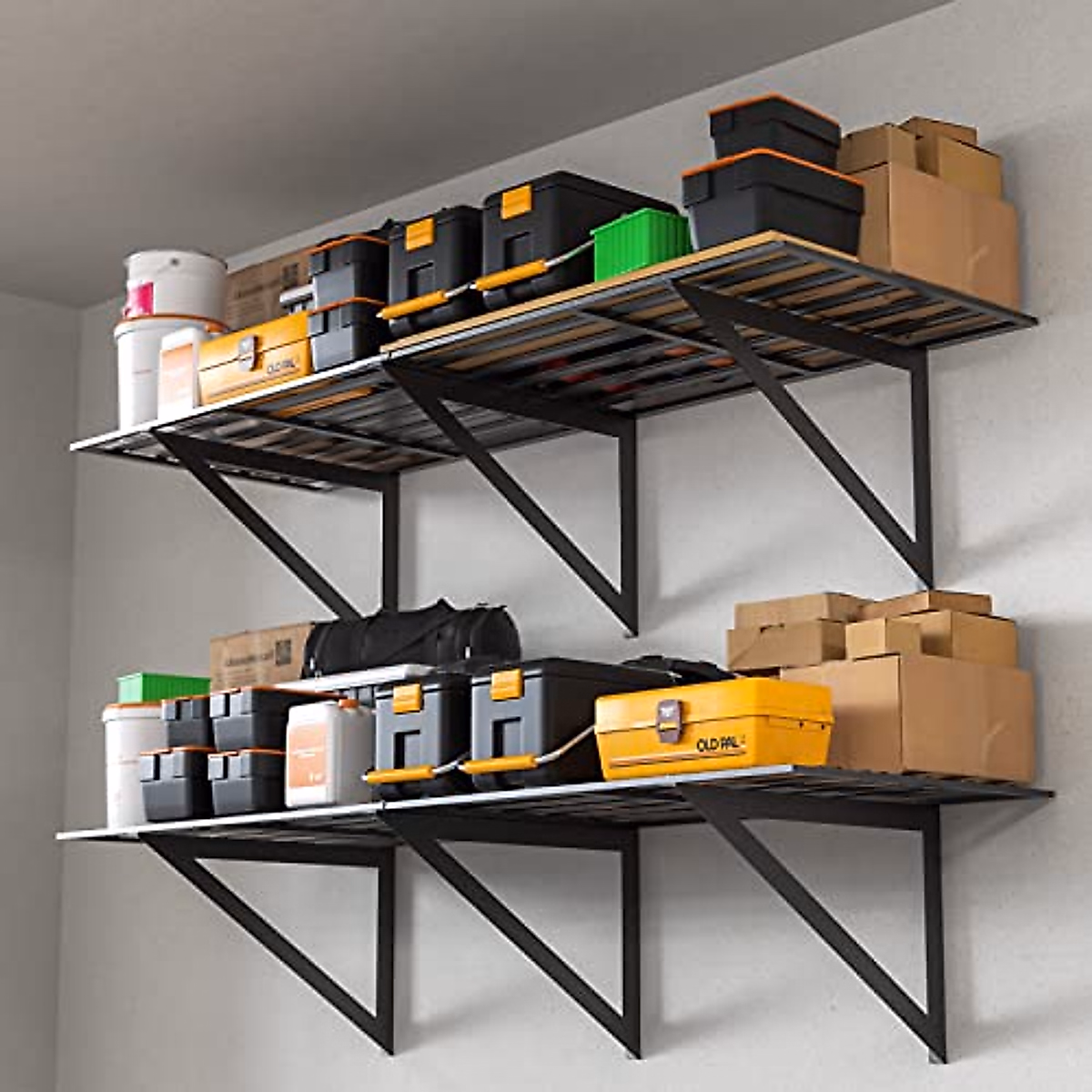 SunsGrove 2-Pack Garage Shelving 2x6ft Heavy Duty Wall Shelf Garage Storage System Shelves, 800 LBS Weight Capacity, Black