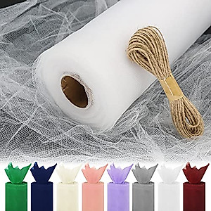 White Tulle Fabric Roll, 54" x 20 Yards (60FT) Tulle for Wedding Decoration DIY Tutu Party Backdrop Baby Shower Table Skirts Gift Wrapping