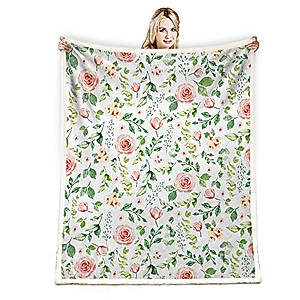 Juirnost Floral Blanket Flower Blanket Botanical Spring Flowers Blanket Floral Throw Blanket Soft Cozy Warm Plush Fleece Flannel Blanket Gift for Woman Flower Lover Couch Bed Living Room Decor 50"X60"