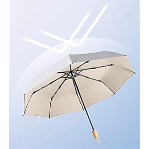 GYY One-Key Automatic Umbrella to Open＆Close with Double-Layer(Titanium Silver＆Vinyl),8-Bone＆3-Fold for Sunny＆Rainy (Cream Beige)