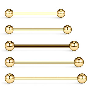 Ruifan 5PCS 14 Gauge Mix Sizes Industrial Barbell Cartilage Earring Body Piercing Jewelry 28mm 32mm 35mm 38mm 40mm - Gold