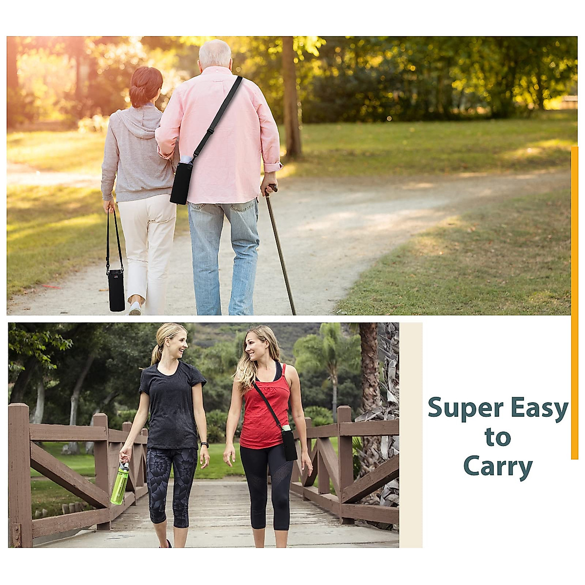 Nuovoware Water Bottle Carrier Bag, Premium Neoprene Portable Insulated Water bottle Sling Holder Bag 750ML with Adjustable Shoulder Strap for Men Women Kids Hiking, Sling Bottle Bag Case, Black