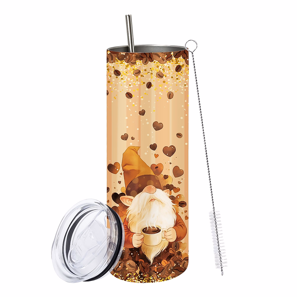 MoYueno Elf Coffee tumbler gift, Slim Gnome Tumbler with Lid & Straw & Brush, Elf Coffee Mugs for coffee Lovers, Elf Coffee Gift for Birthday, 20 Oz