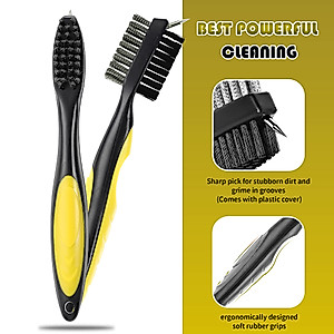 Mile High Life Golf Club Brush, Club Groove Cleaner with 2 Ft Retractable Extension Cord and Aluminum Carabiner, Golf Bag Accessories for Men and Women, Yellow