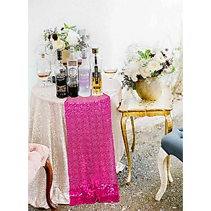 ShinyBeauty 12x108-Inch Hot Pink Sparkly Sequin Table Runner Glitz Sequin Table Runner for Wedding Part/Event Linen (Hot Pink)
