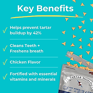 Tartar Shield Cat Treats | Daily Dental Treats | Cleans Teeth & Gums Fresh Breath Natural Oral Health Support | Wholesome & All-Natural Bites | USA Made | Tasty Chicken Flavor