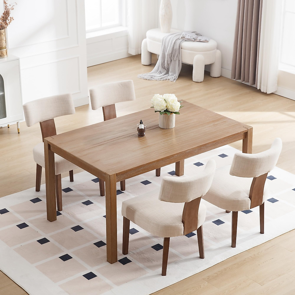 BESTANO Modern Dining Chairs Set of 4, Comfy Upholstered Side Chairs with Wood Legs, Linen Fabric Dining Chairs with Curved Wingback for Living Room Dining Room, Beige