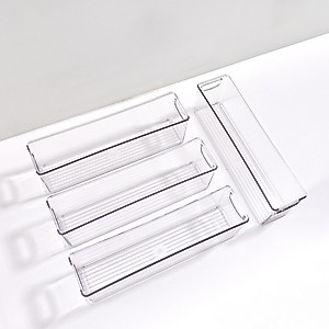 iDesign 4-Piece Recycled Plastic Pantry and Kitchen Storage, Freezer and Fridge Organizer Bins with Easy Grip Handles - 8"x16"x10", Clear