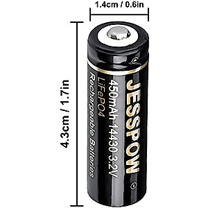 JESSPOW 14430 Battery, 14430 3.2V 450mAh LiFePo4 Rechargeable Solar Batteries 4 Pack for for Solar Panel Outdoor Garden Lights, Solar Panel Light, Tooth Brush, Shaver, Flashlight (NOT AA Battery)