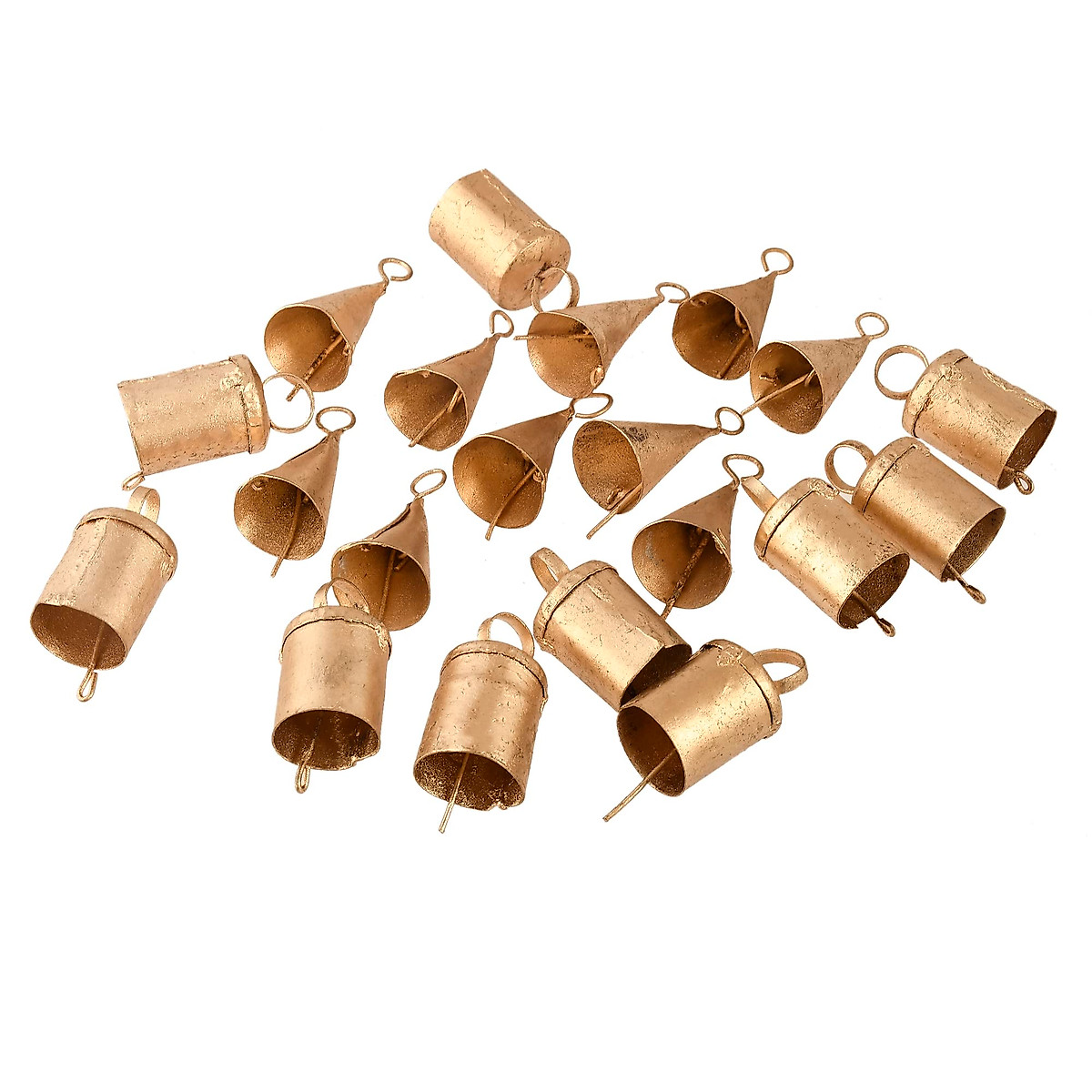 KRATI EXPORTS Barn Bells in Small Sizes- 20 Distinctive Golden Rustic Bells - Full of Beautiful Rough Hewn Variations - Perfect for Home Decor Christmas Jingle Bells