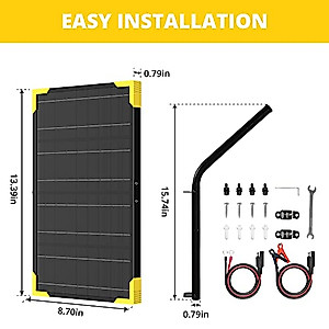 Voltset 10 Watt Solar Panel Kit Powered Charger, 12V Waterproof Solar Battery Trickle Charger & Maintainer with Tubular Bracket + Installation Tool for Automatic Gate Opener, Electrical Fence