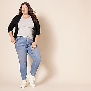 Amazon Essentials Women's Classic-Fit 100% Cotton Short-Sleeve V-Neck T-Shirt (Available in Plus Size), Pack of 2, Light Grey Heather/Bright Pink, Medium