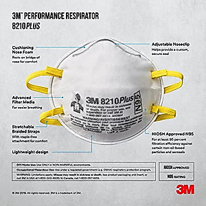 3M 8210 Plus Paint Sanding Dust Particulate N95 Respirator, Disposable Respirators, 20-Pack