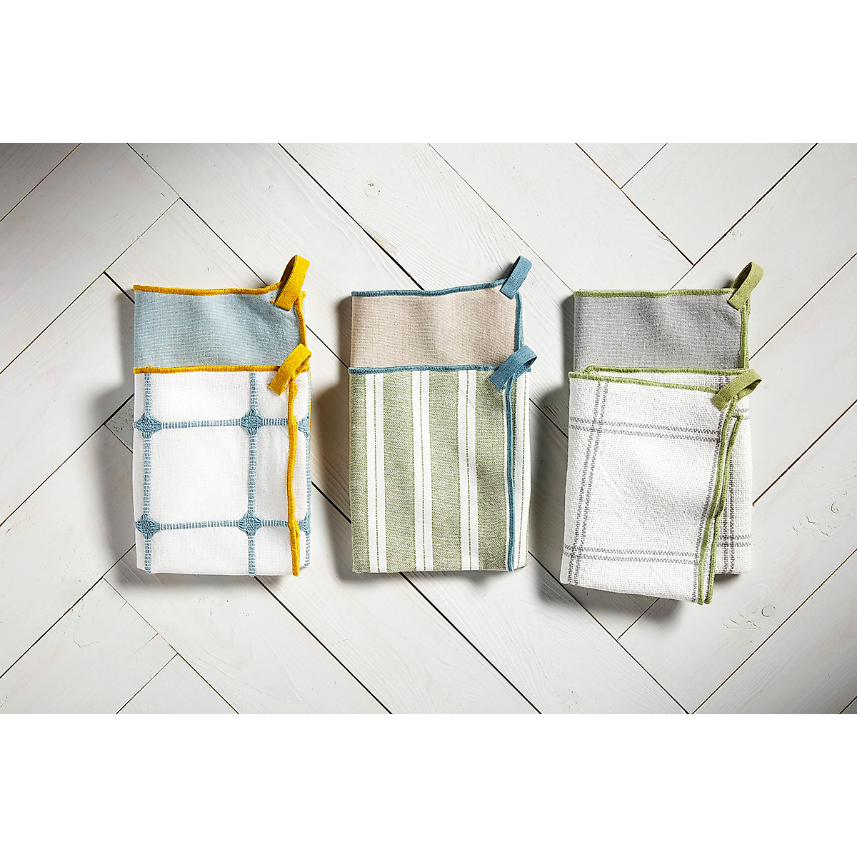 Mud Pie Green Stitched Edge Towels, 26" x 16 1/2"