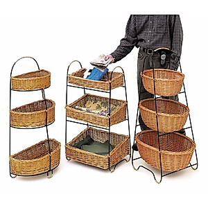 HUBERT Merchandising Stand with Rattan Baskets3 Tier Oval - 22" L x 15" D x 42" H