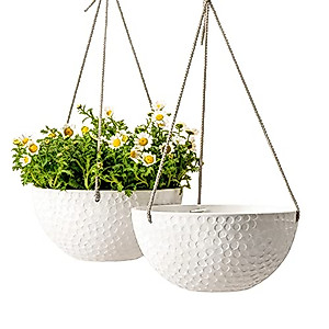 LA JOLIE MUSE 10 Inch Hanging Planters for Indoor Plants, Outdoor Garden Planter Pots, White, Honeycomb, Set of 2