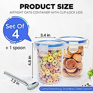 Overnight Oats Container with Lids (Set of 4) plus the Spoon - Perfect for meal prep and breakfast on the go, Oatmeal Container To-Go, Overnight Oats Containers With Lids, Overnight Oats Jars, Microwave Safe BPA Free