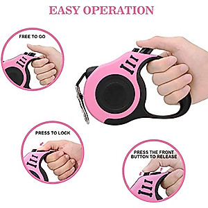 Retractable Dog Leash, Pet Walking Leash with Anti-Slip Handle, Strong Nylon Tape, Tangle-Free, One-Handed One Button Lock & Release, Suitable for Small Medium Dog Cat,10 ft