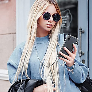 kwmobile Case Compatible with Apple iPhone Xs - Crossbody Case Clear Transparent TPU Phone Cover with Metal Chain Strap - Transparent/Silver