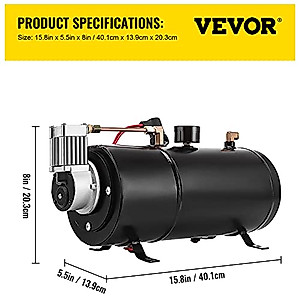 VEVOR Air Horn Compressor Tank Pump, 0.8 Gallon Tank Air Compressor, 120PSI 12V Portable Air Compressor Pump for Truck Pickup On Board