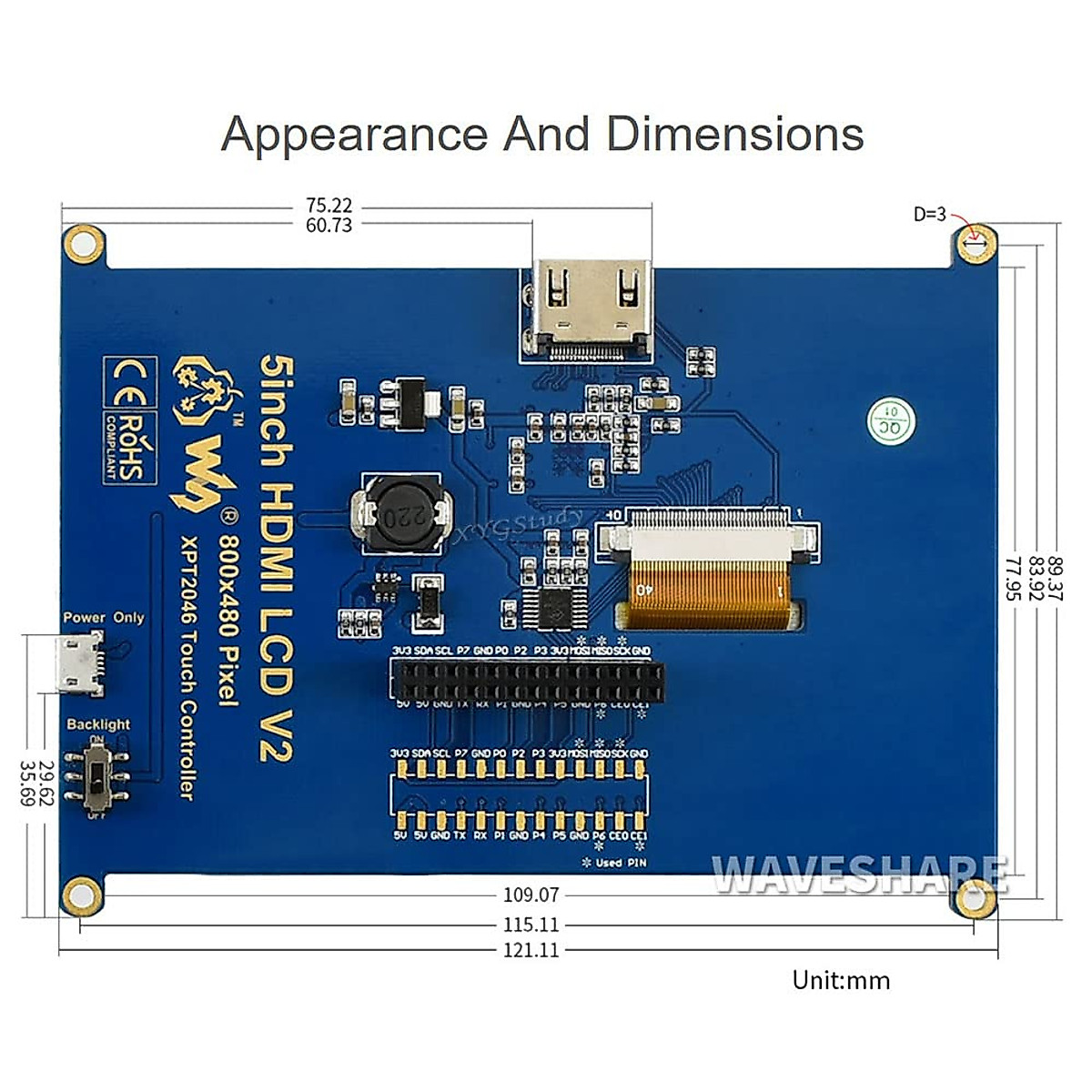 5 inch 800480 Resistive Touch Screen HDMI interface Raspbian LCD compatible with Raspberry Pi (Pi 2 3) Model B B+ A+ Video Photo Display System Module @XYGStudy