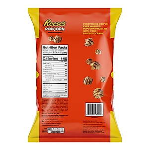 Reese's Popcorn, 5.25oz Grocery Sized Bag, Popcorn Coated in Chocolatey Drizzle and Peanut Butter Crème, Ready to Eat, Savory Snack, Sweet and Salty Snacks