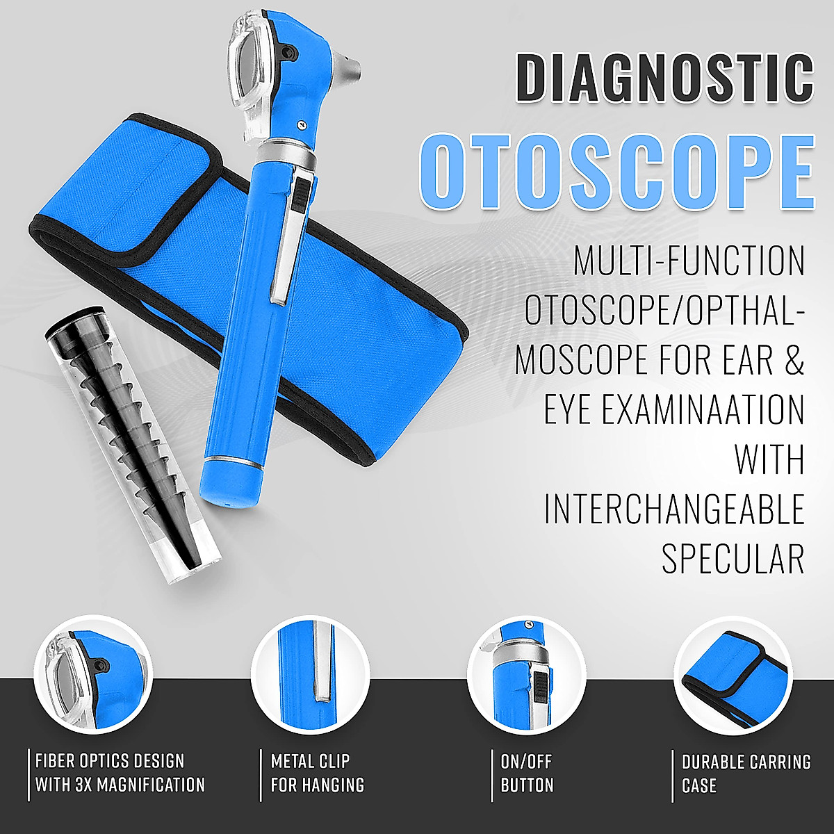 SURGICAL ONLINE Fiber Optic Mini Otoscope Rainbow Many Colors - Pocket Otoscope with Case ENT Diagnostic Set w/Extra Bulb Included (sea Breeze)
