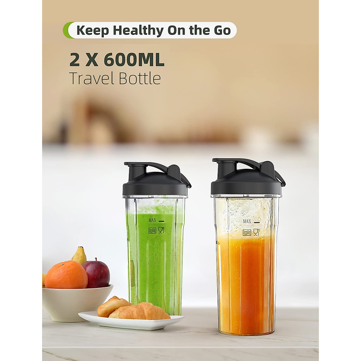 Syvio Blender for Shakes and Smoothies, 600W Personal Blender, Smoothie Blender with 2 Speed Control, Bullet Blender with 2 BPA-Free 20Oz Sport Cup