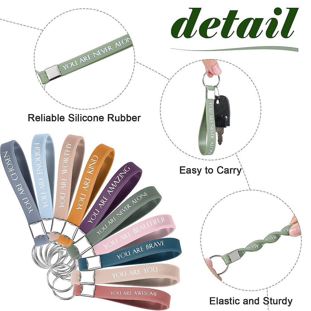 60 pcs Inspirational Quote Key Chains Silicone Motivational Key Chains Employee Appreciation Gifts Teacher Appreciation Gifts (Bright)