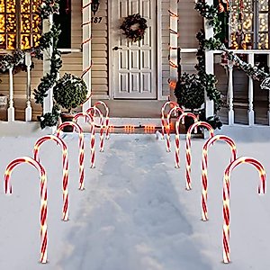 Joiedomi 12” Christmas Candy Cane Pathway Markers Lights with Stake,12 Pack Christmas Stakes Lights for Holiday Xmas Indoor Yard Patio Garden Walkway Christmas Decoration