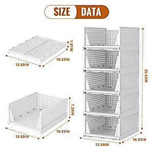 Neprock Clothes Organizers and Storage, 5 Pack Stackable Plastic Storage Bins, Foldable Closet Organizers and Storage for Clothing(5L)