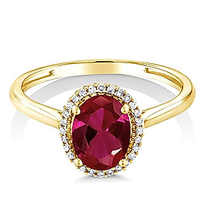 Gem Stone King 10K Yellow Gold 8X6MM Oval Gemstone Birthstone and White Diamond Halo Engagement Ring | Wedding Anniversary Promise Gold Ring For Women | Available In Size 5-10