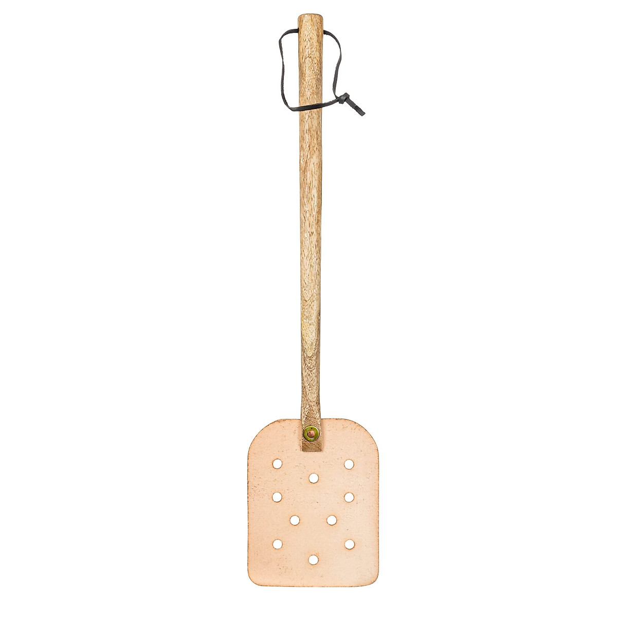 Creative Co-Op Modern Buffalo Leather Fly Swatter with Wood Handle, Natural