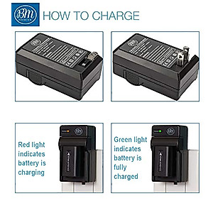 BM Premium 2 NP-FW50 Batteries and Charger for Sony ZV-E10, A6100, A6400, DSC-RX10 IV, DSC-RX10 III, DSCRX10 II, DSC-RX10, Alpha 7, Alpha 7R, a7, a7R, A7s, A7s II, a3000, a5000, a6000, a6300, a6500