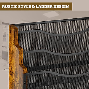 3-Tier Ladder File Organizer, Desk File Organizer with Retro MDF+ Black Metal Frame, Wall Paper Letter Tray Organizer, Wall File Storage Rack, Mesh Desktop Organizers and Accessories for Home Office