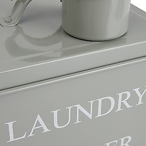 Bloomingville Farmhouse Metal Container with "Laundry Powder" Message, Lid, and Scoop, Grey