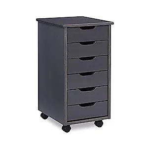 Linon Home Decor Products Corinne Six Drawer Storage, Grey Rolling Cart