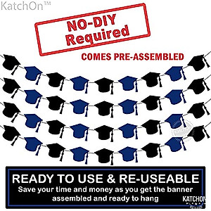 Felt, Blue and Black Cap Graduation Garland - 4 Strings, No DIY | Graduation Banner, Blue and Black Graduation Decorations 2023 | Black Graduation Party Decorations 2023 | Graduation Cap Decorations